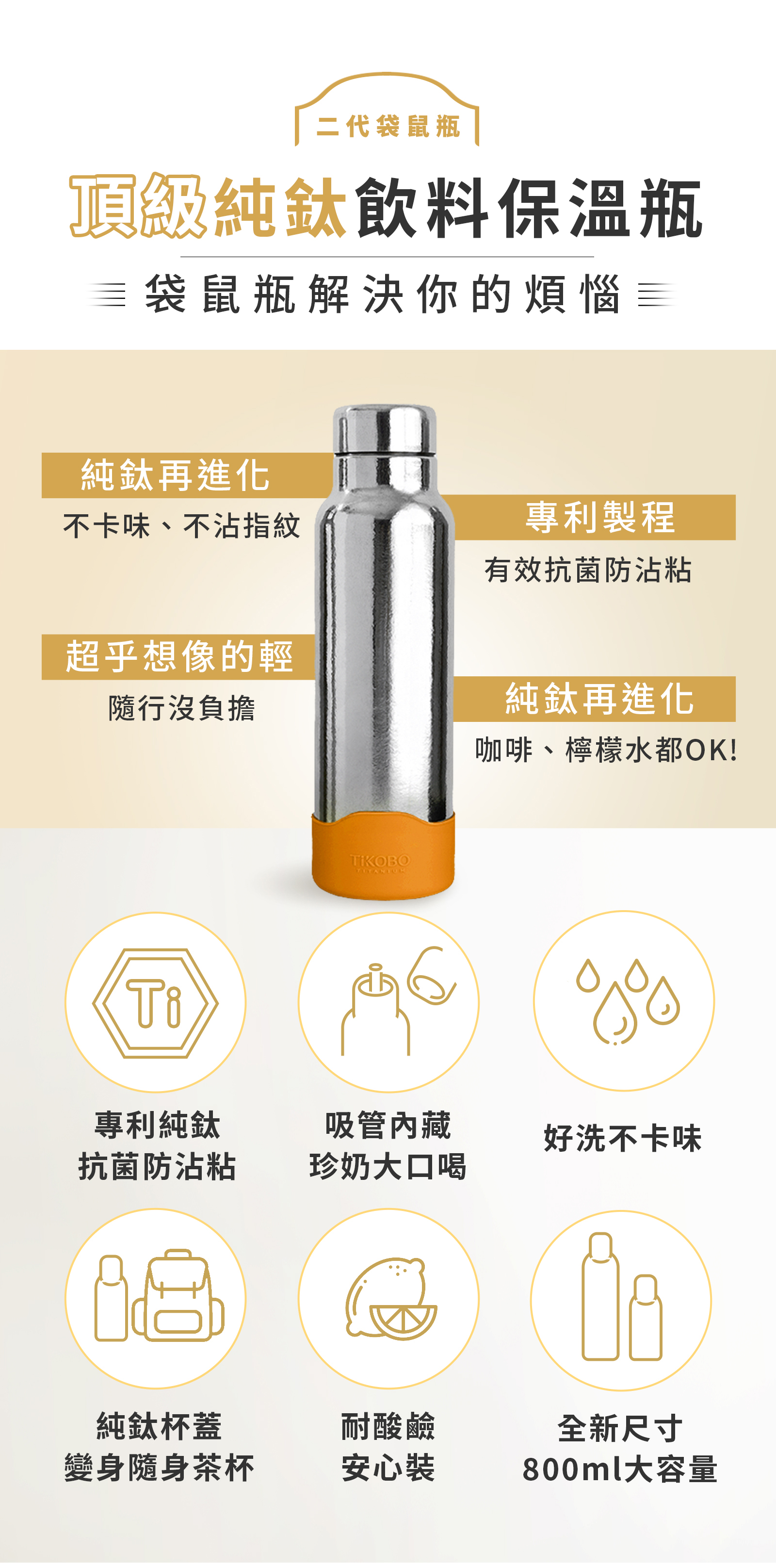 TiKOBO 鈦工坊 2代經典袋鼠瓶700ml 多色可選(附純鈦粗吸管．吸管套．吸管刷) - PChome 24h購物